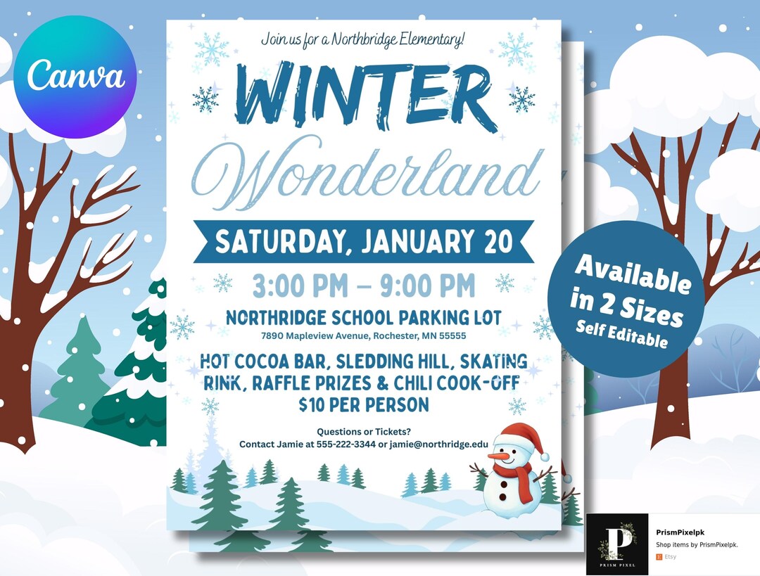 Winter Wonderland Flyer | Editable School Event Poster (canva Template ...
