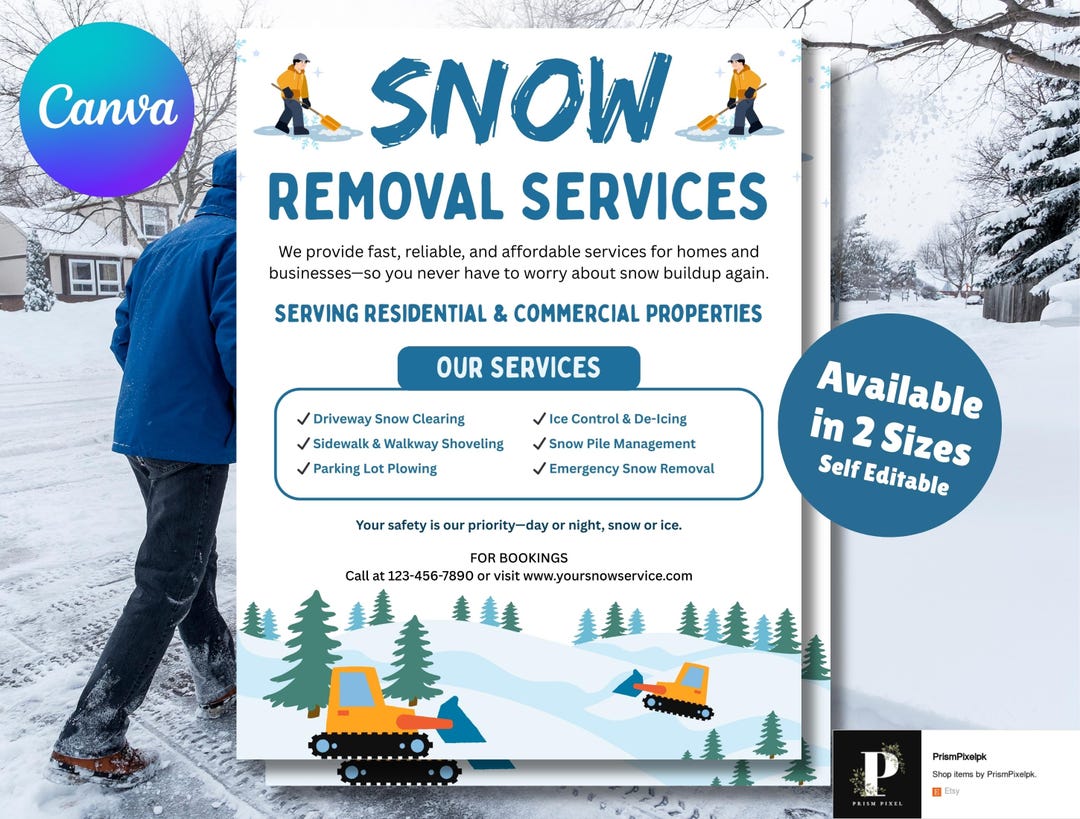 Editable Snow Removal Flyer Template | Winter Snow Services | Canva ...