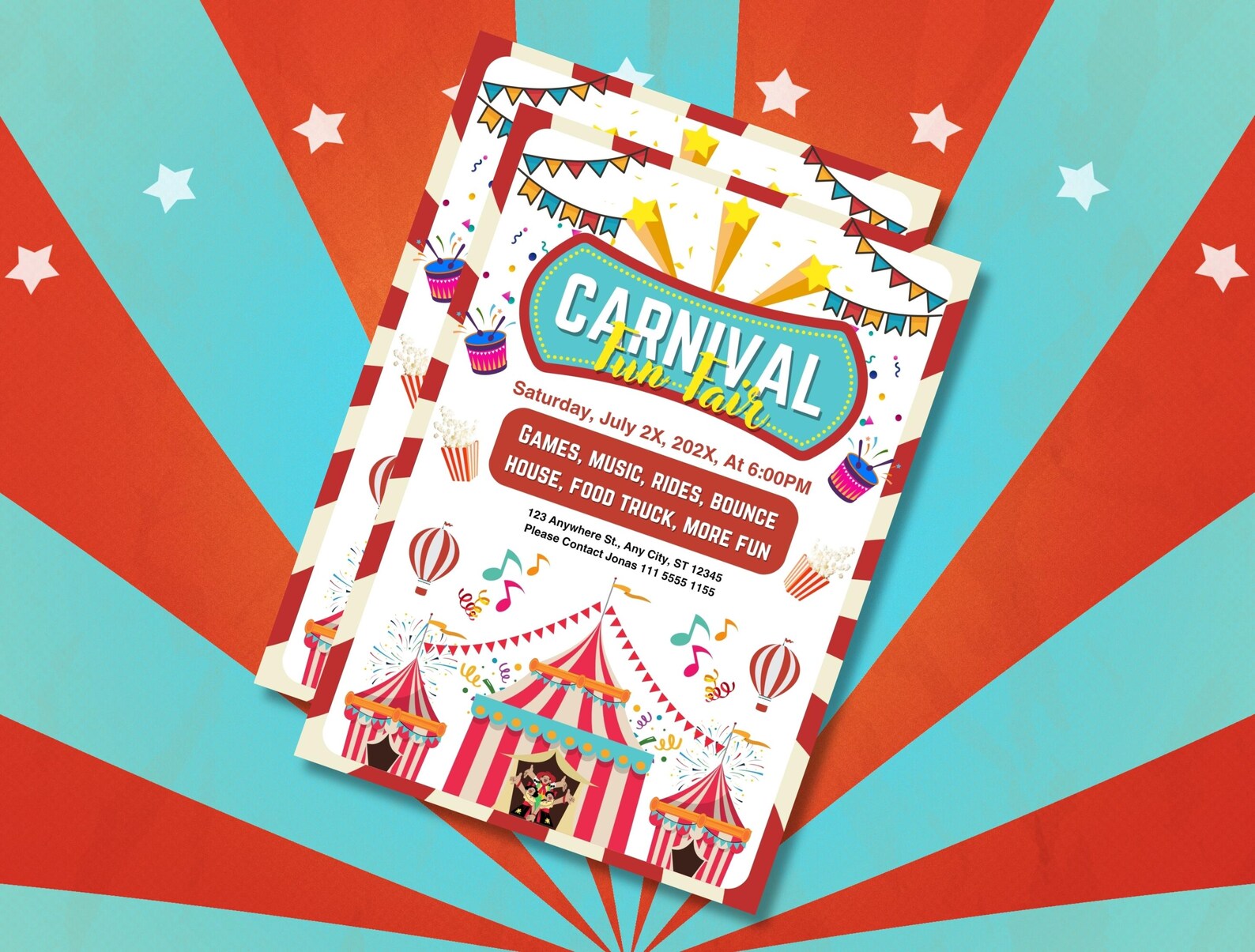 Editable Carnival Fun Fair Flyer | Cream & Red Canva Template ...