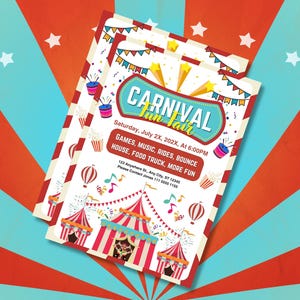 Editable Carnival Fun Fair Flyer | Cream & Red Canva Template ...