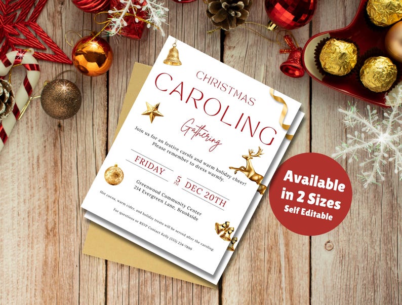 Editable Christmas Caroling Invitation, Holiday Carol Gathering Flyer ...