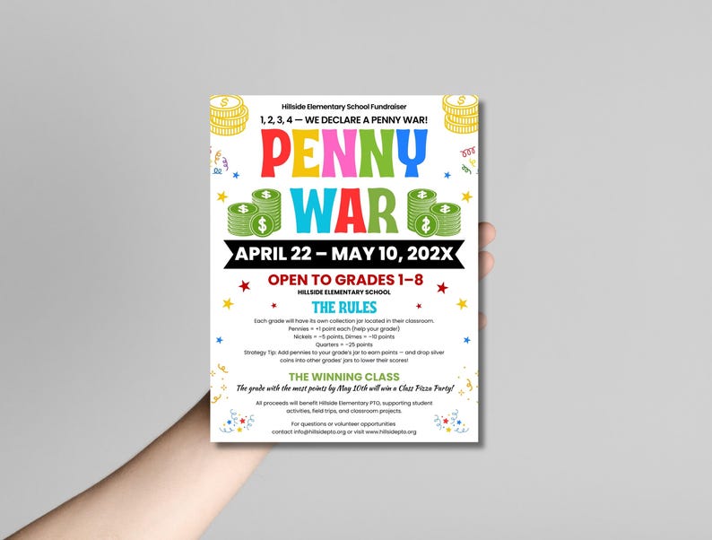 Penny War Flyer Template: School Fundraiser, Coin Drive (canva Editable ...