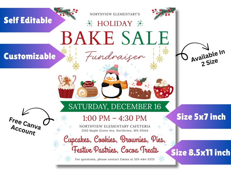 Holiday Bake Sale Flyer Template, Christmas Fundraiser Poster, School ...
