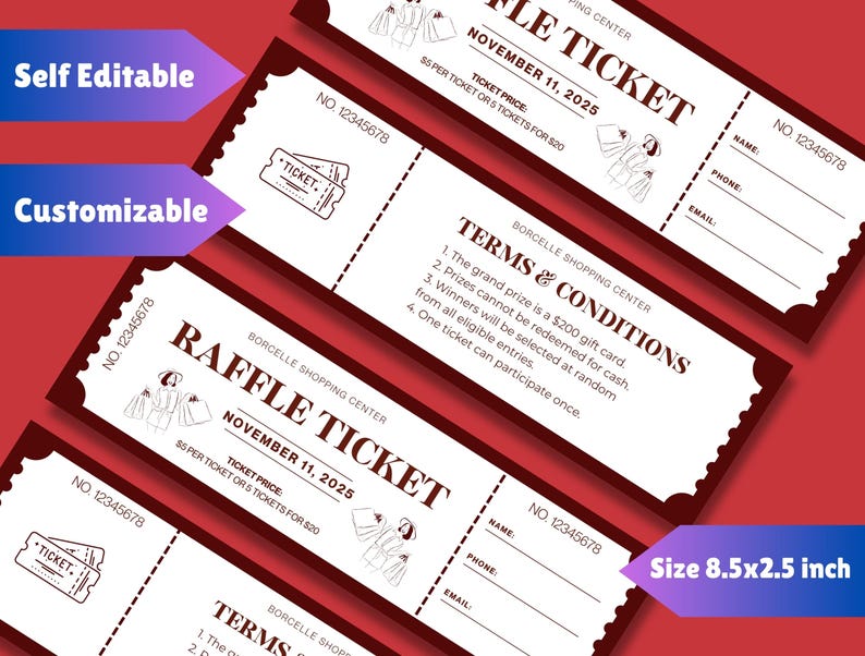 Vintage Fall Raffle Ticket Template: Editable Canva Design (8.5x2.5 ...