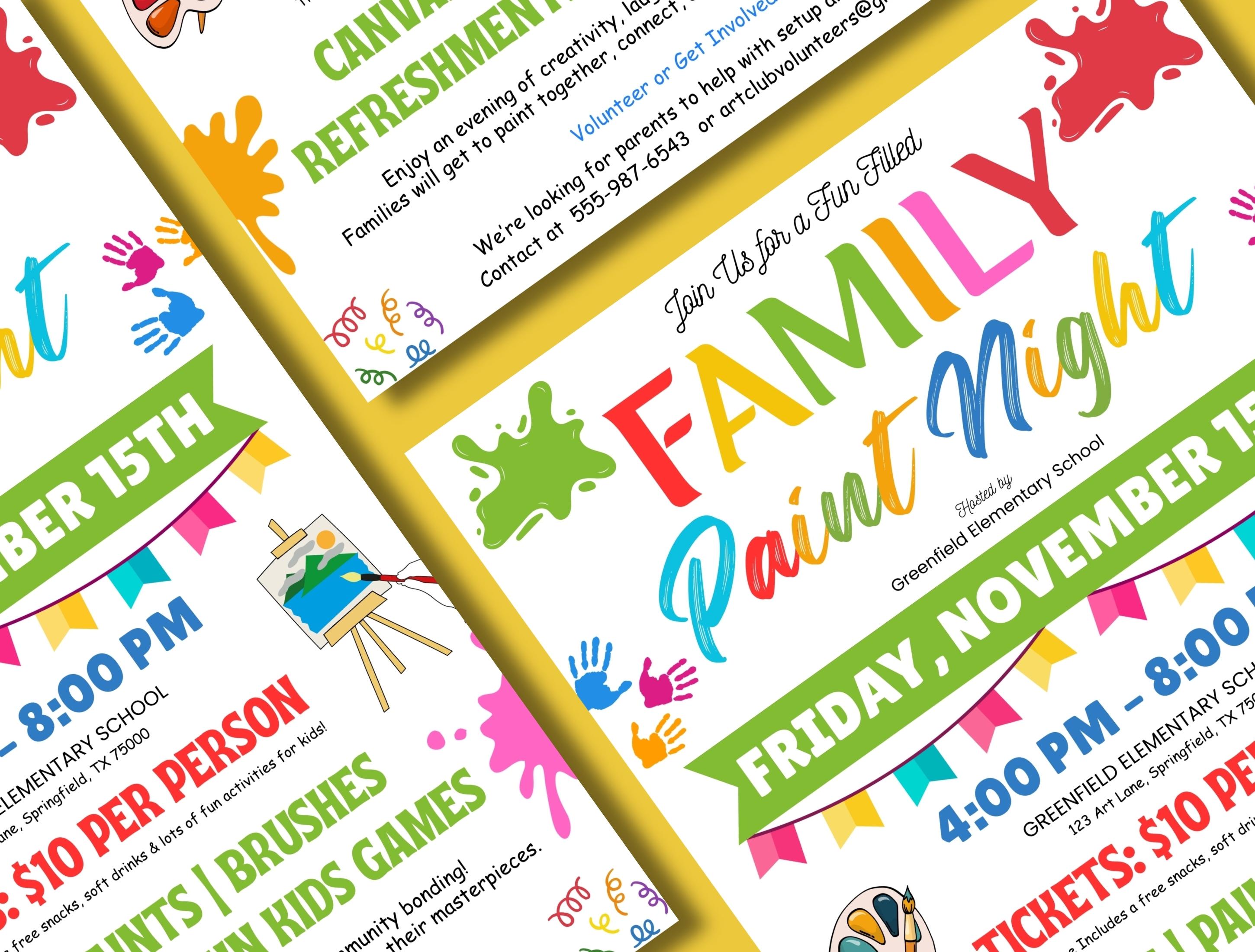 Family Paint Night Flyer Template: School PTA PTO Event (canva Editable ...