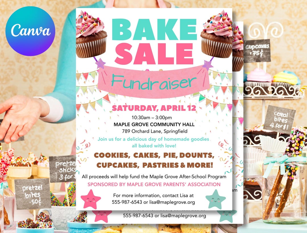 Bake Flyer Template | School Fundraiser, Editable in Canva (digital ...