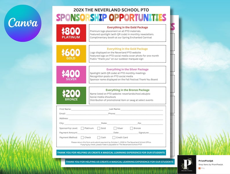 Editable Sponsorship Form Template: Fundraiser Event Printable (canva ...