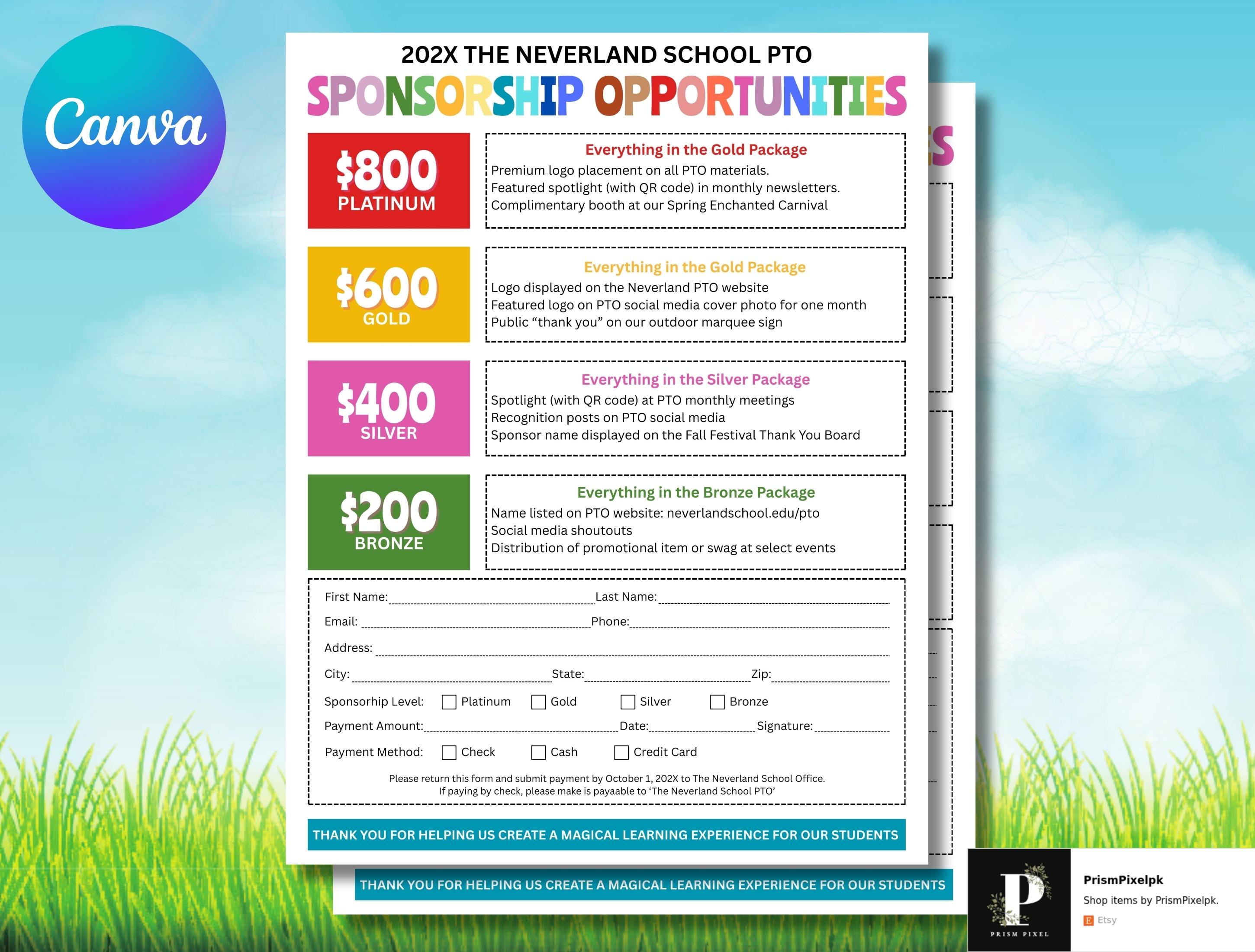 Editable Sponsorship Form Template: Fundraiser Event Printable (canva ...