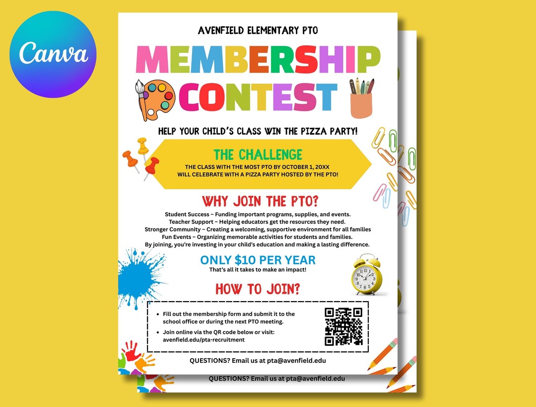 PTO Flyer Template | PTA Membership Contest, Recruitment & Fundraiser ...