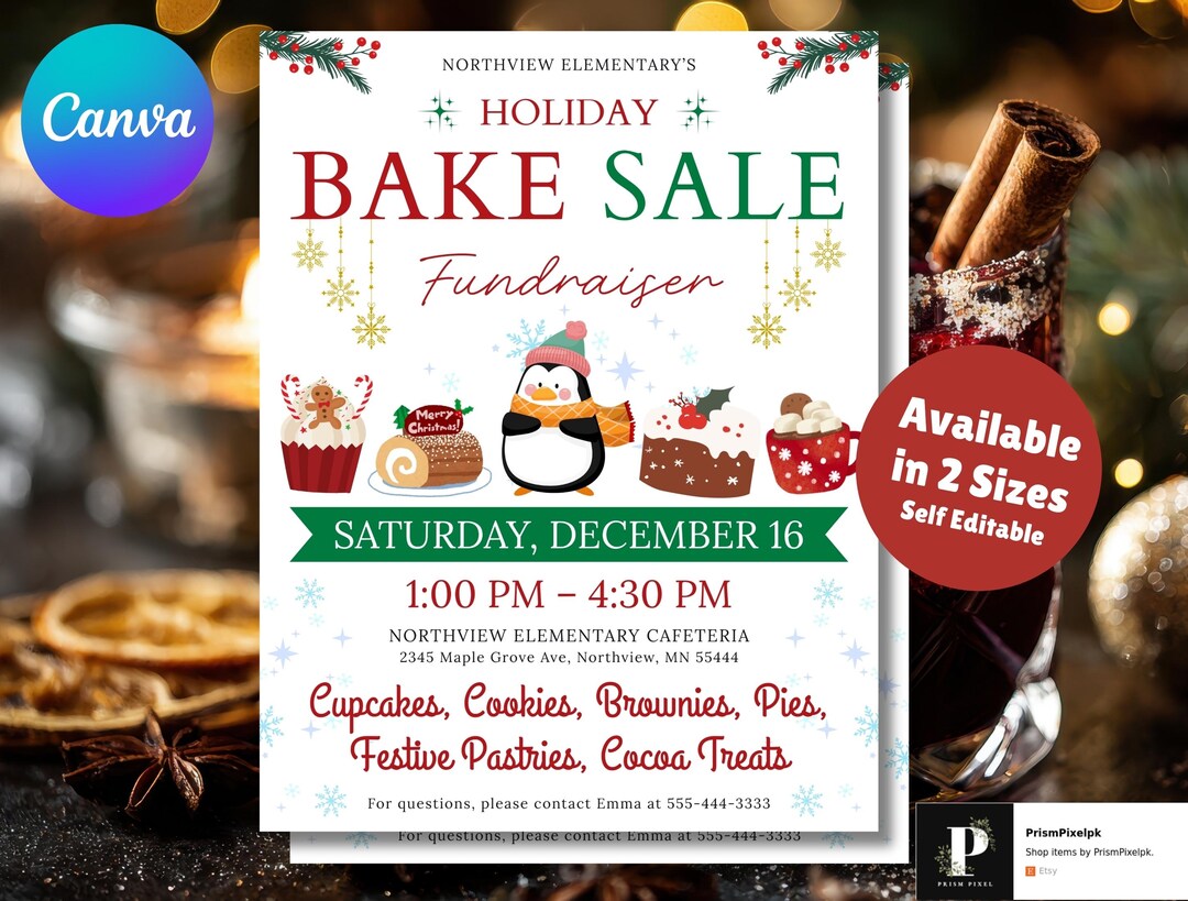 Holiday Bake Sale Flyer Template, Christmas Fundraiser Poster, School ...