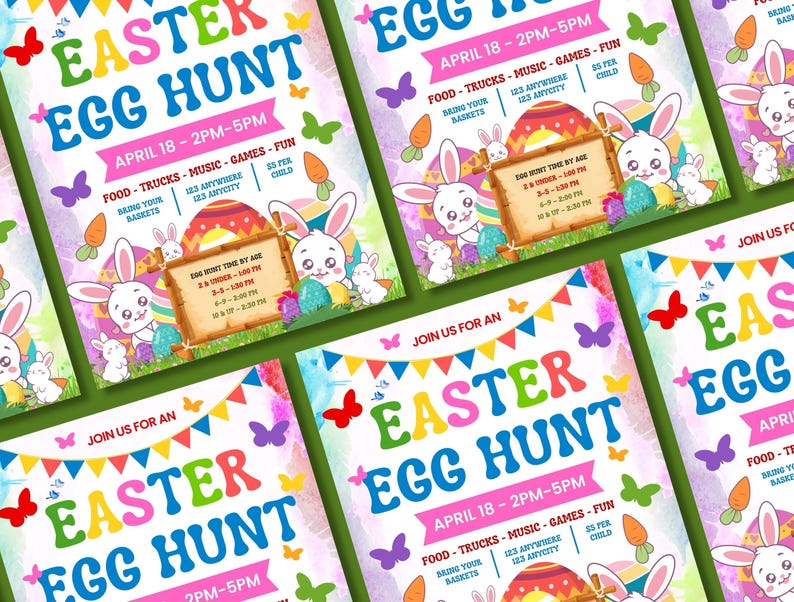 Easter Egg Hunt Flyer Template: Printable Spring Event Invitation ...