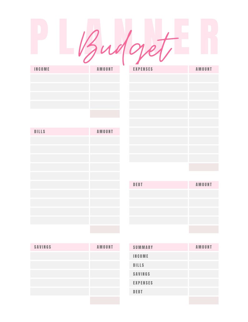 Pink Budget Planner Printable PDF - Etsy
