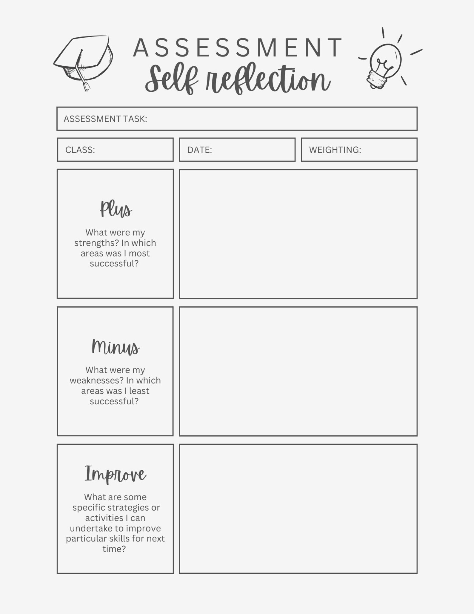 Assessment Self Reflection Worksheet - Etsy