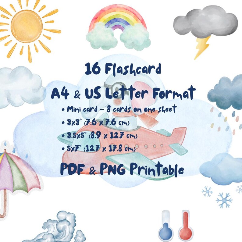 Watercolor Weather Flashcards: Printable Learning Cards (PDF) - Etsy