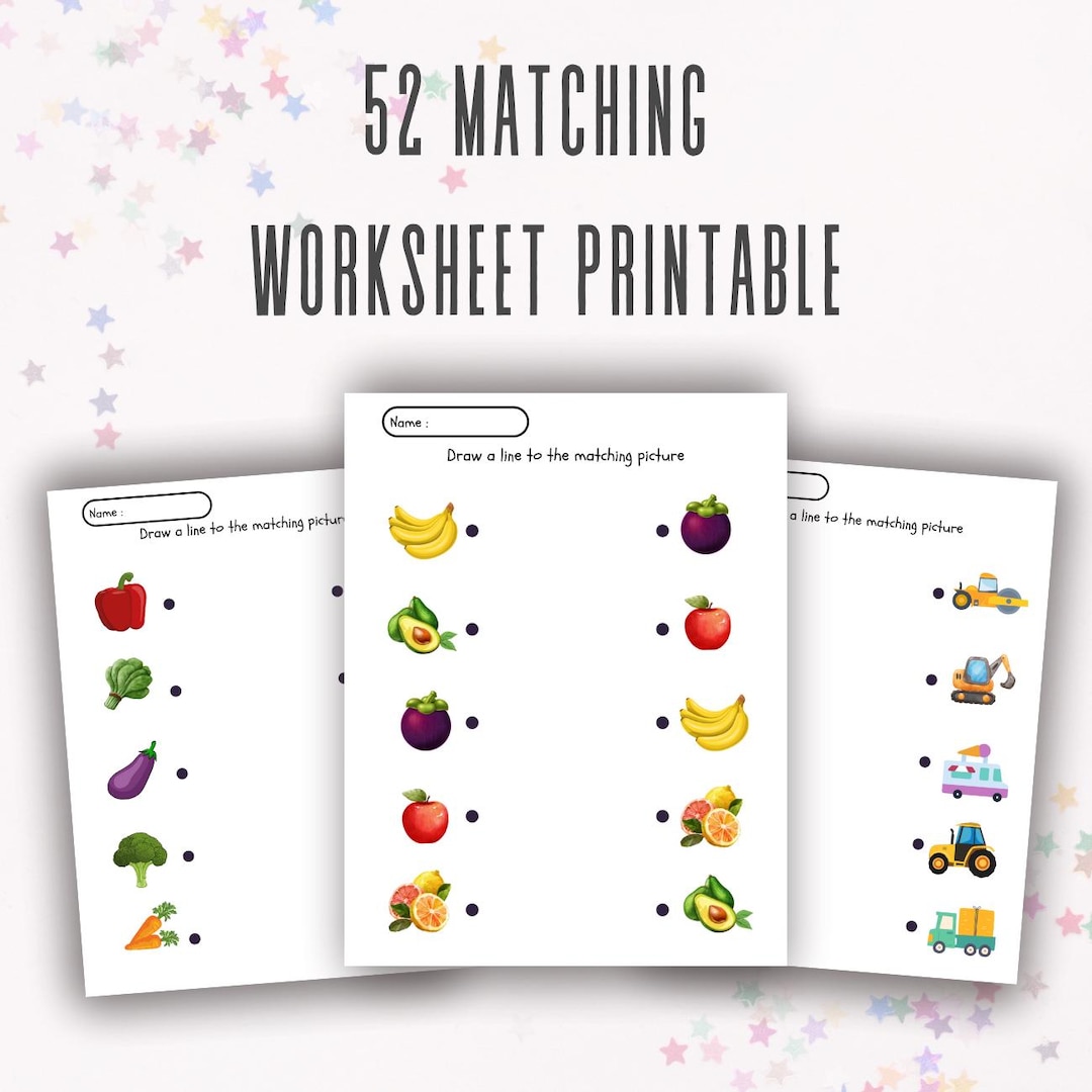 52 Matching Worksheets, Instant Download, PDF and PNG (ZIP). Ideal for ...