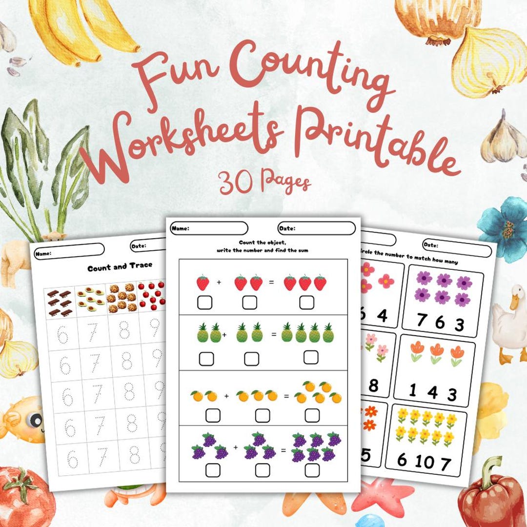 Fun Counting Worksheet for Kids, 30 Pages Printable | Number ...