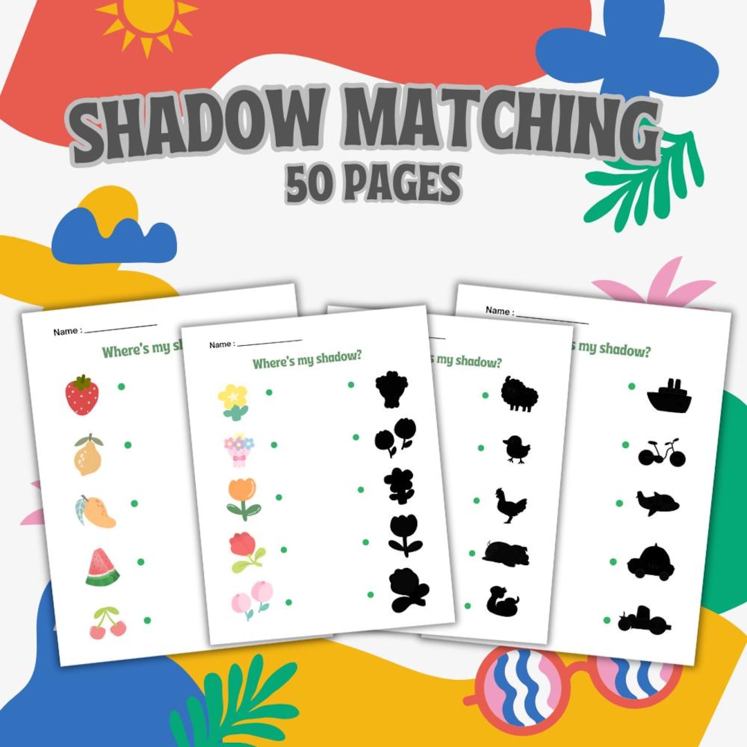 Shadow Matching Worksheet for Kids – Flowers, Fruits, Animals, Vehicles ...