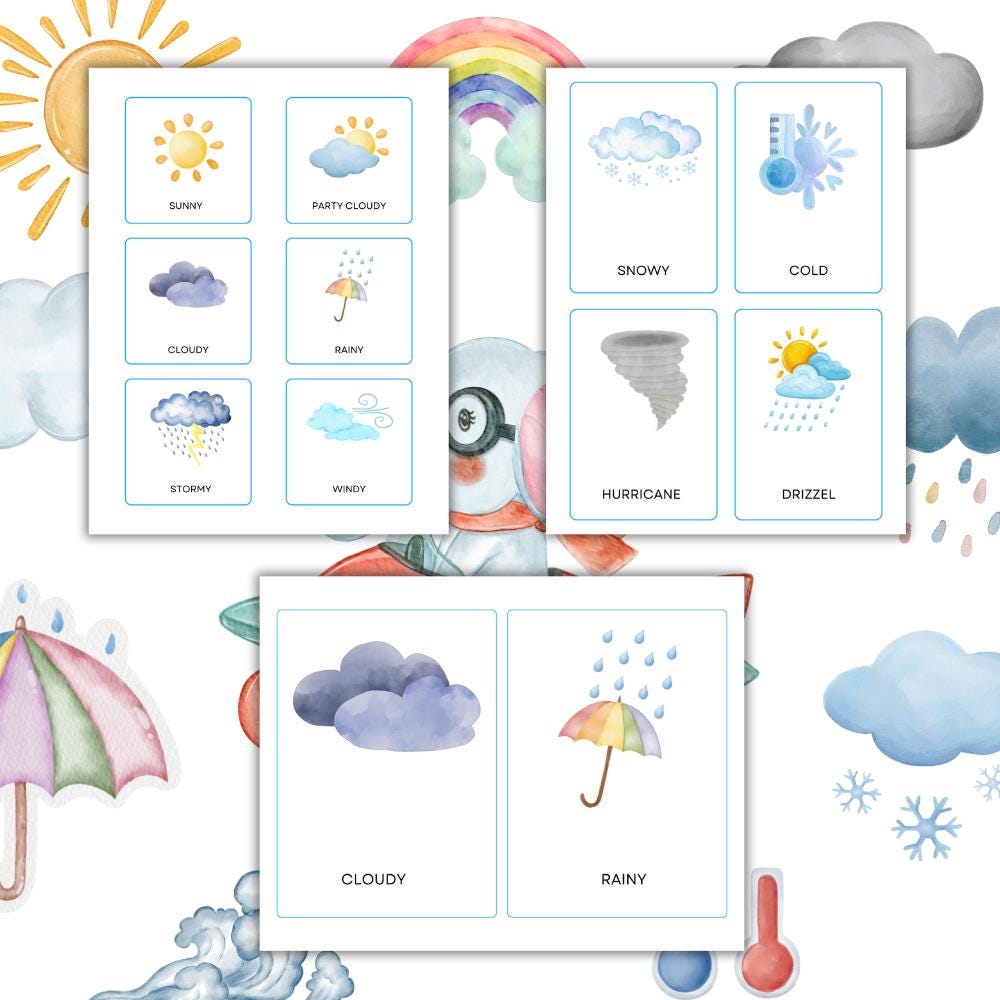 Watercolor Weather Flashcards: Printable Learning Cards (PDF) - Etsy