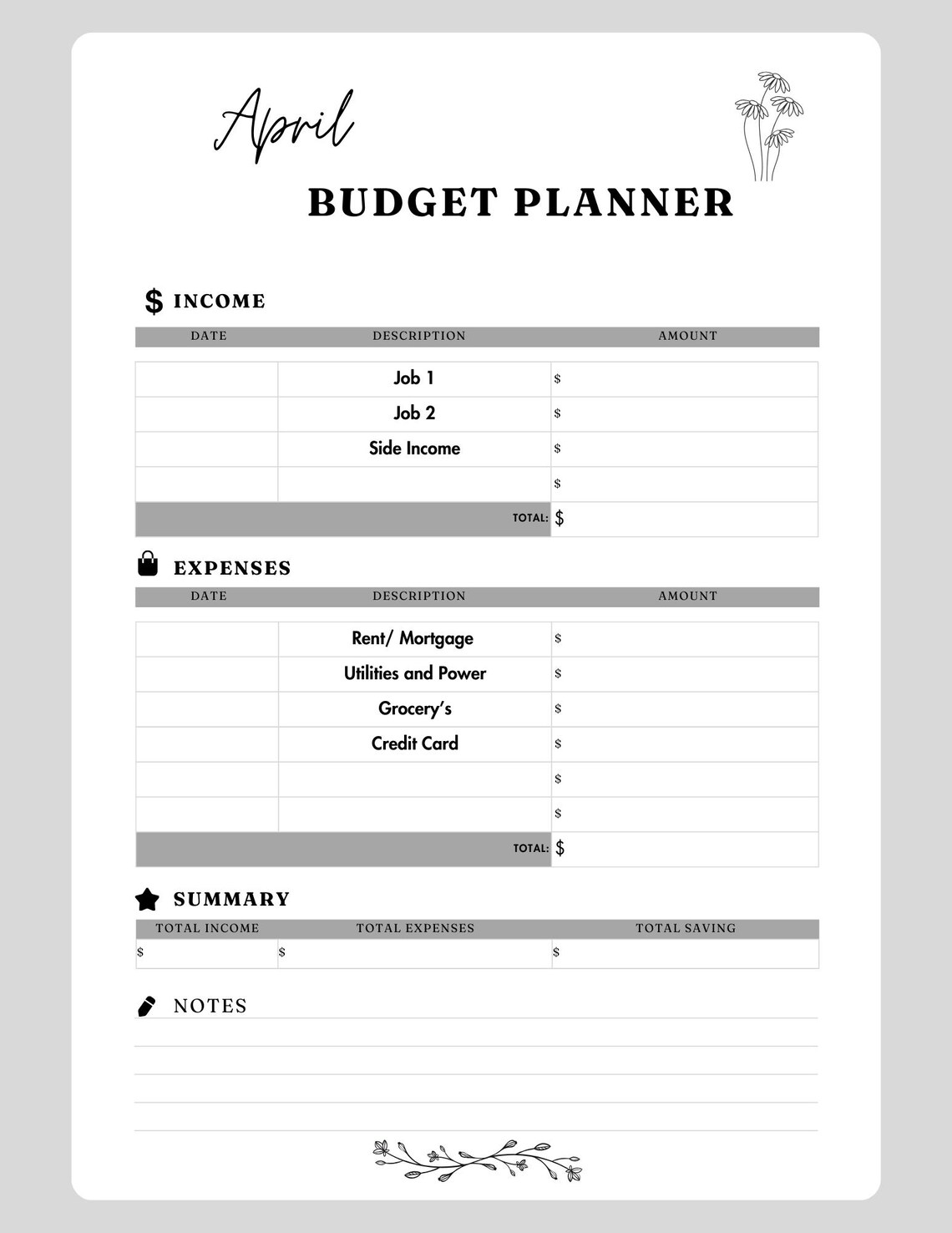 Cute Printable Monthly Budget Planner, 12-month Budget, Cute and Simple ...