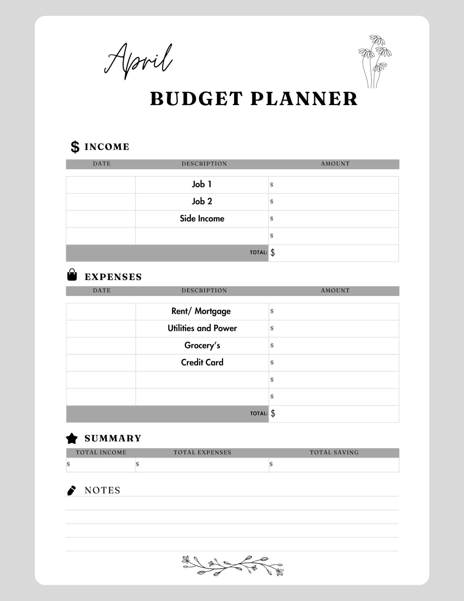 Cute Printable Monthly Budget Planner, 12-month Budget, Cute and Simple ...