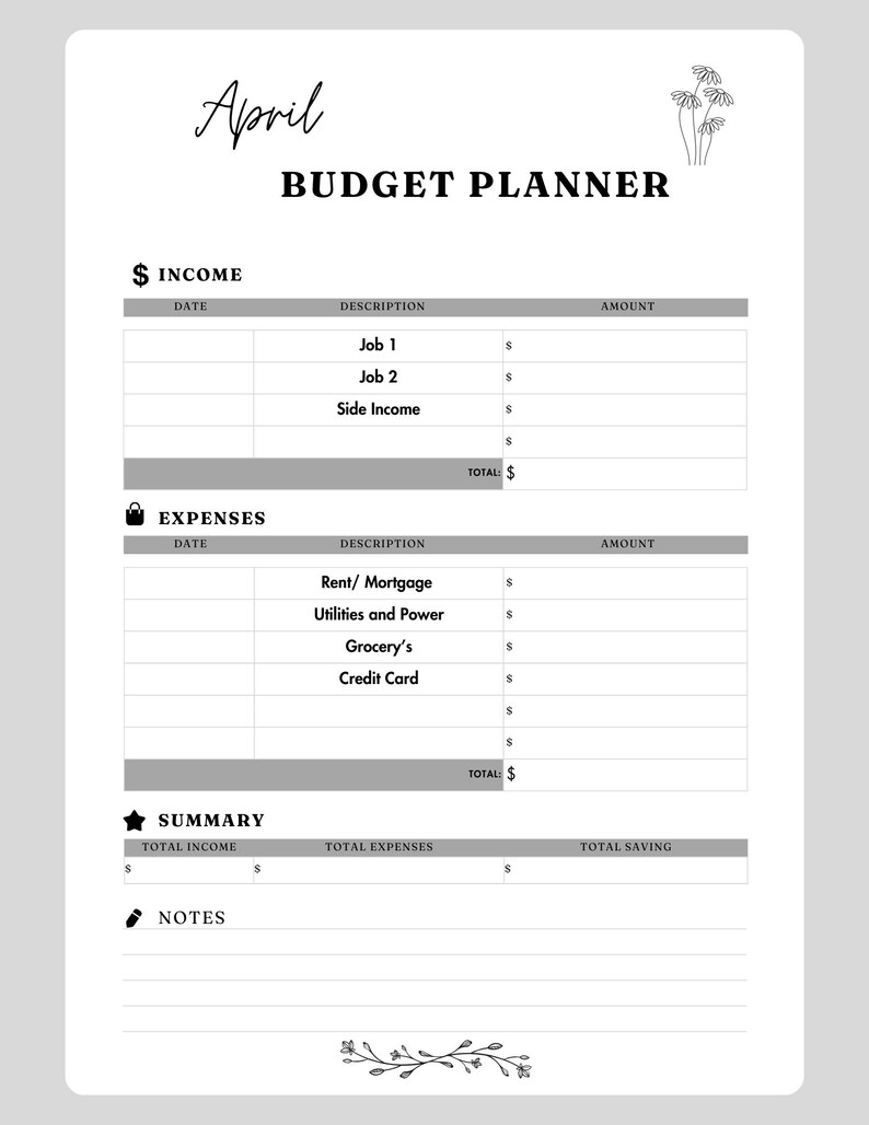Cute Printable Monthly Budget Planner, 12-month Budget, Cute and Simple ...