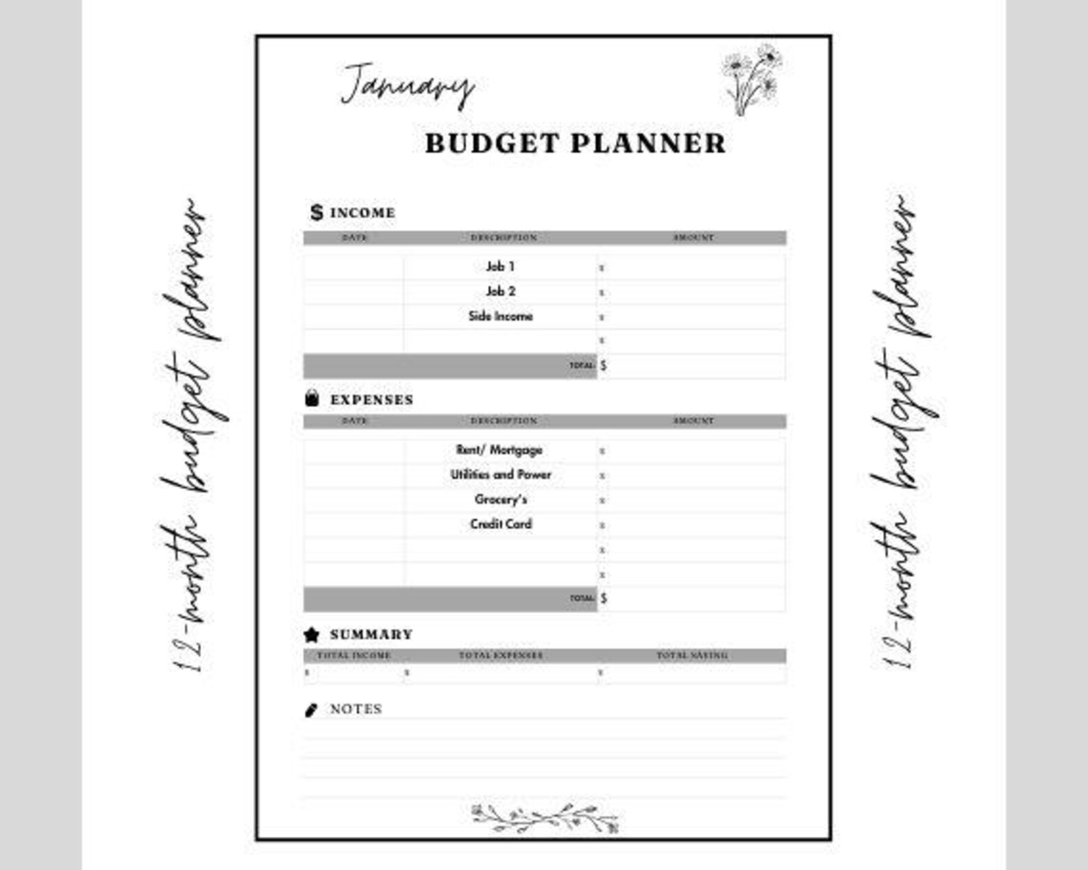 Cute Printable Monthly Budget Planner, 12-month Budget, Cute and Simple ...