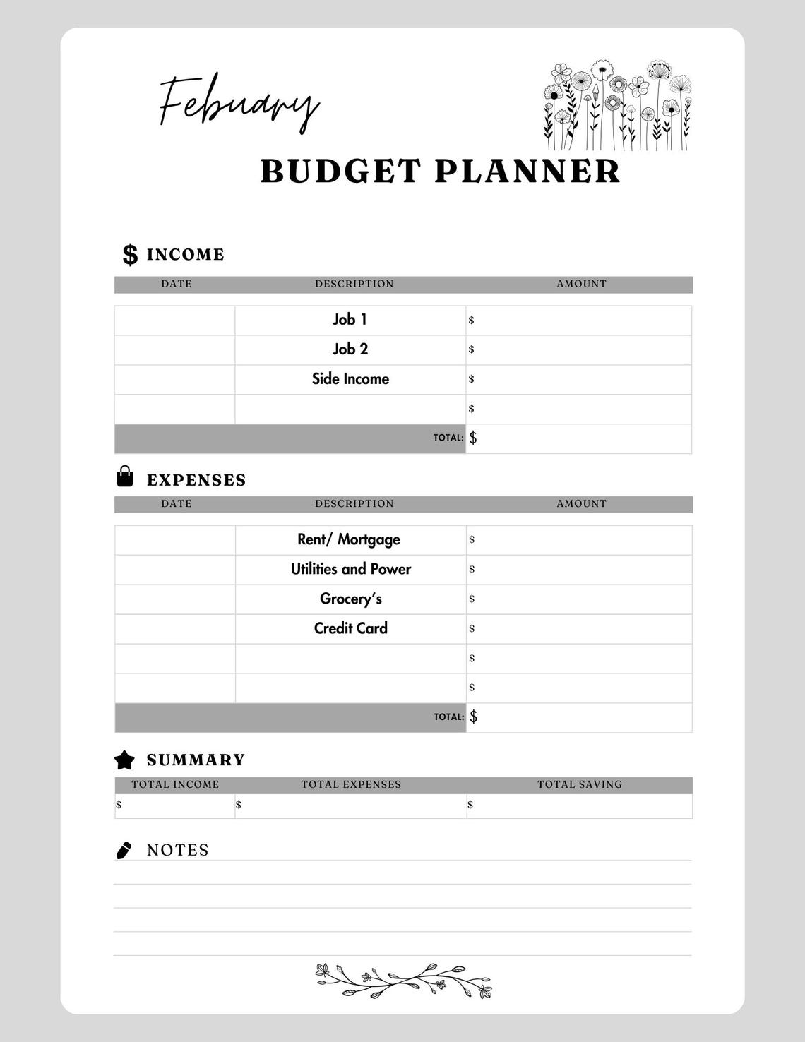 Cute Printable Monthly Budget Planner, 12-month Budget, Cute and Simple ...