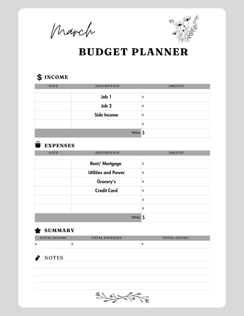 Cute Printable Monthly Budget Planner, 12-month Budget, Cute and Simple ...