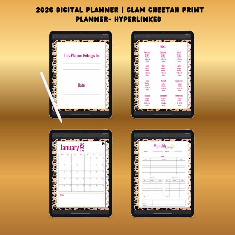 2026 Digital Planner | Glam Cheetah Print Planner- Hyperlinked - Etsy