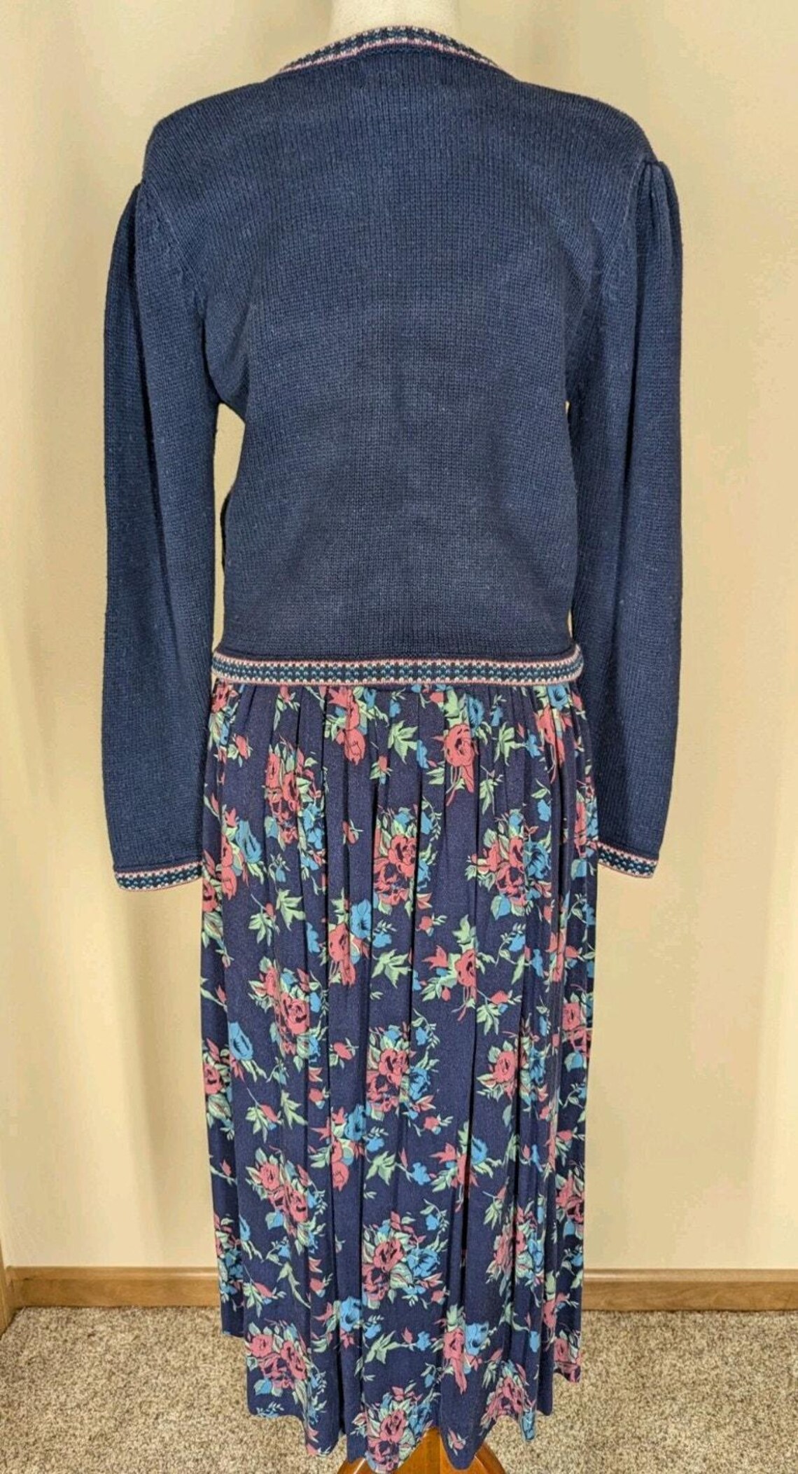 Vintage Ninon De Lenclos Blue and Pink Floral Embroidered Cardigan ...