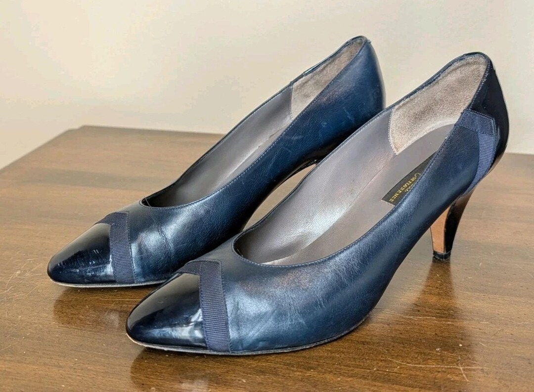 SESTO MEUCCI Vintage Italian Made Leather Heels Pumps Navy Blue Size 8 ...