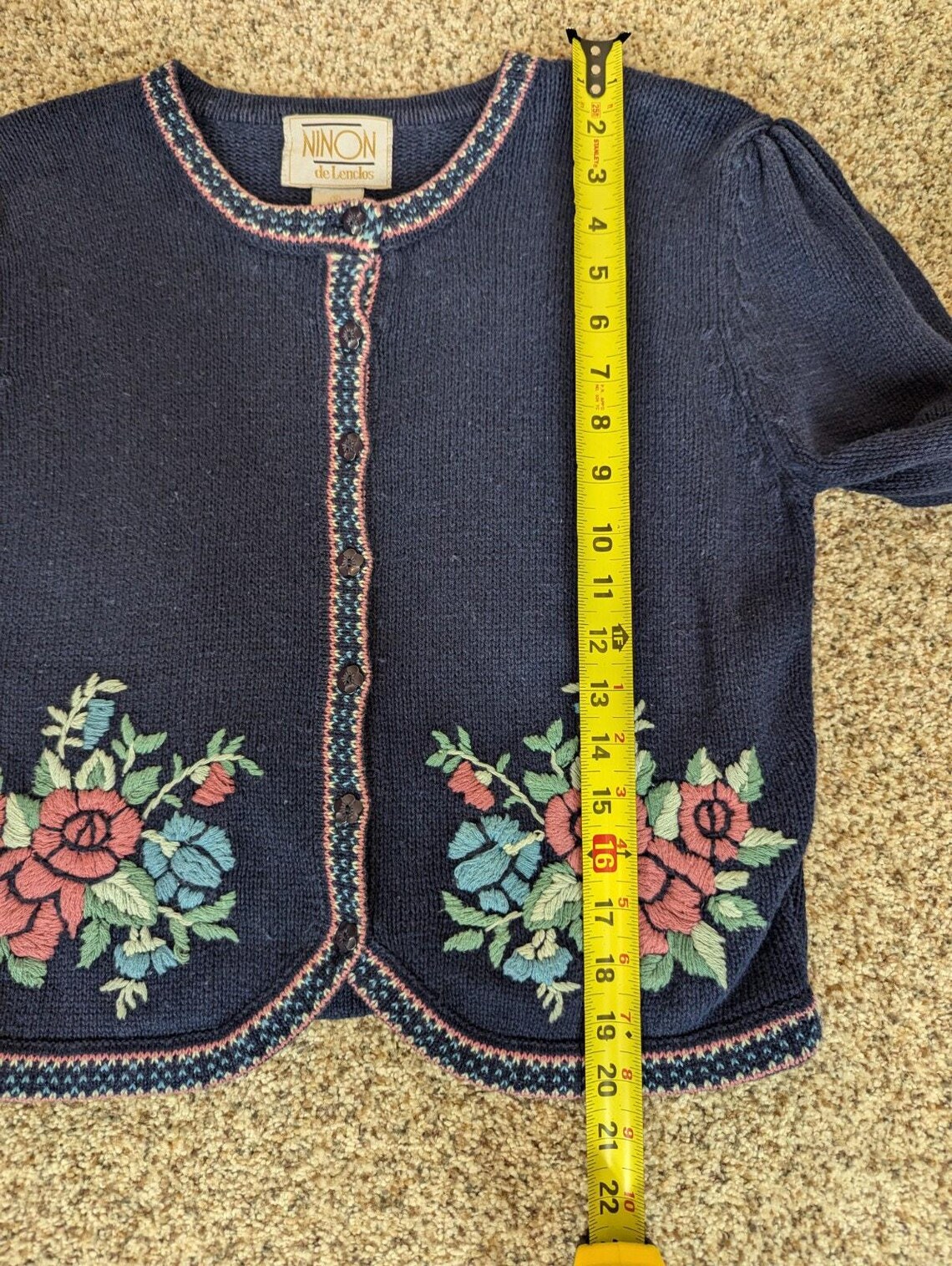 Vintage Ninon De Lenclos Blue and Pink Floral Embroidered Cardigan ...