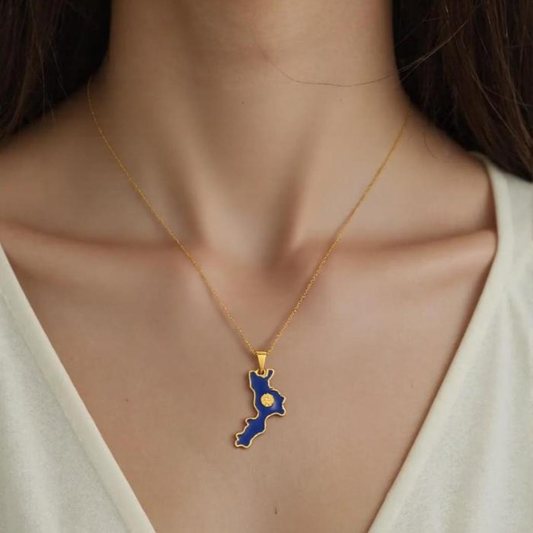 Gold Plated Map of Calabria Charm & Chain - Italy Region Map Necklace ...