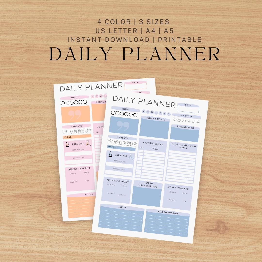 Daily Planner Printable | Colorful Minimalist Daily Planner | Instant ...