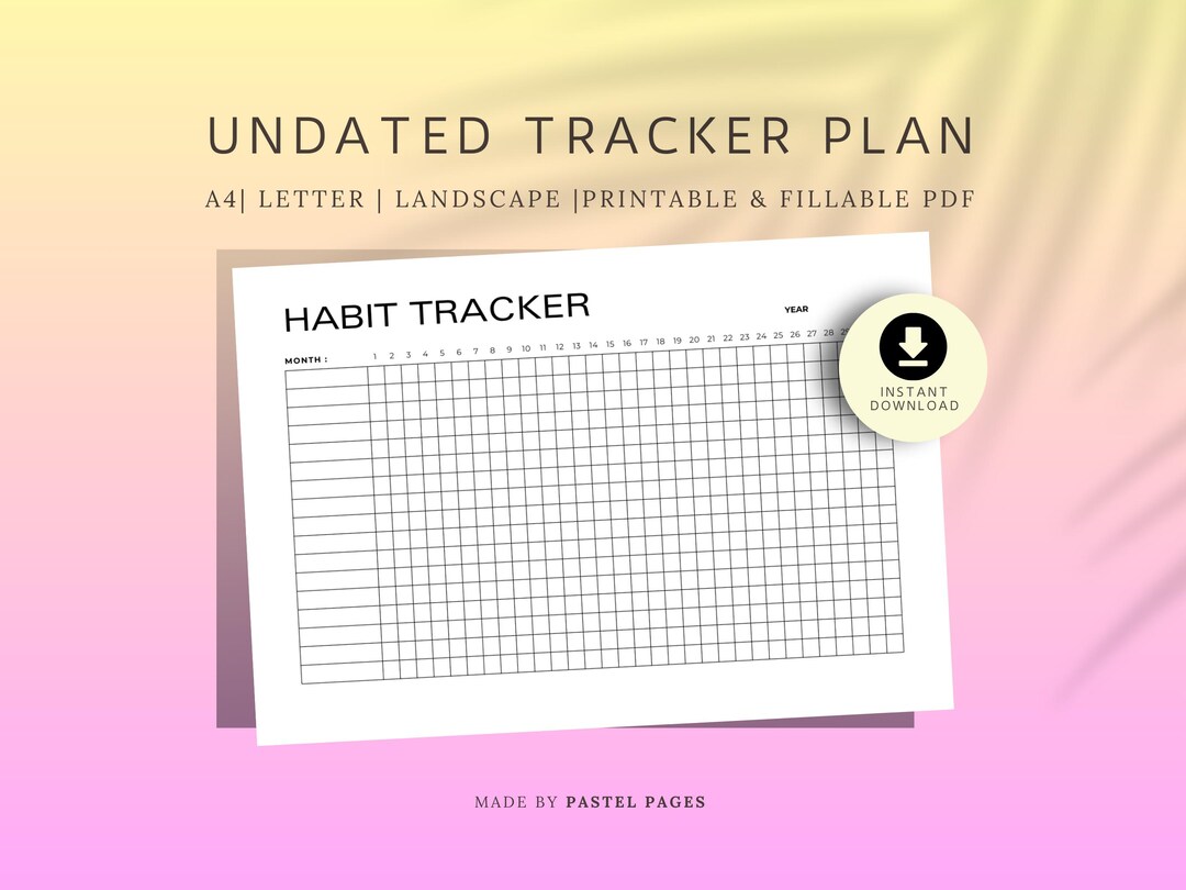 Digital Undated Tracker Planner | Printable & Fillable PDF | Habit ...