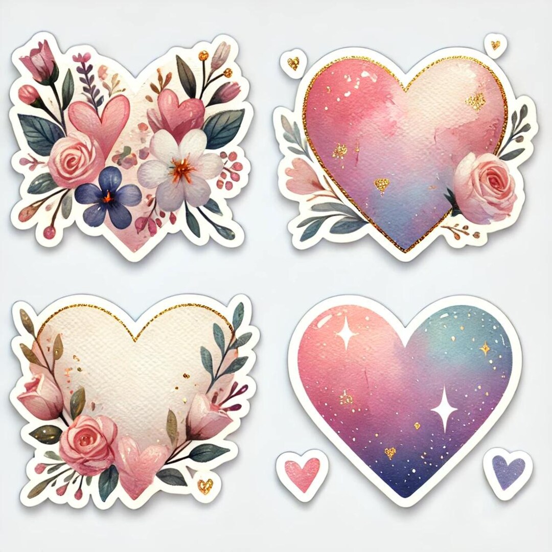 Heart Shaped Digital Sticker Set – PNG File for Planner, Scrapbooking ...