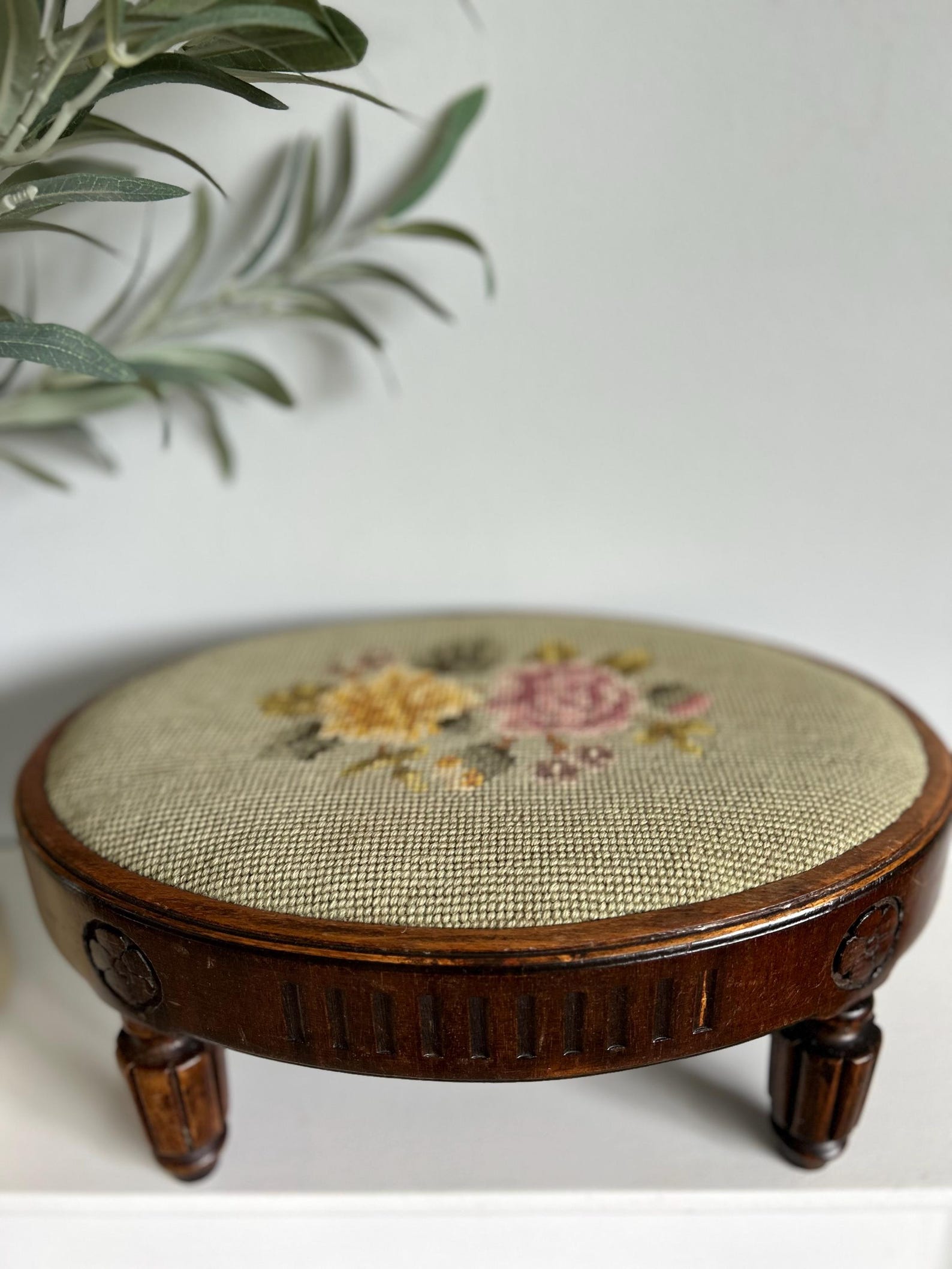 Antique Foot Stool Oval Tapestry Embroidered Floral Footstool - Etsy UK