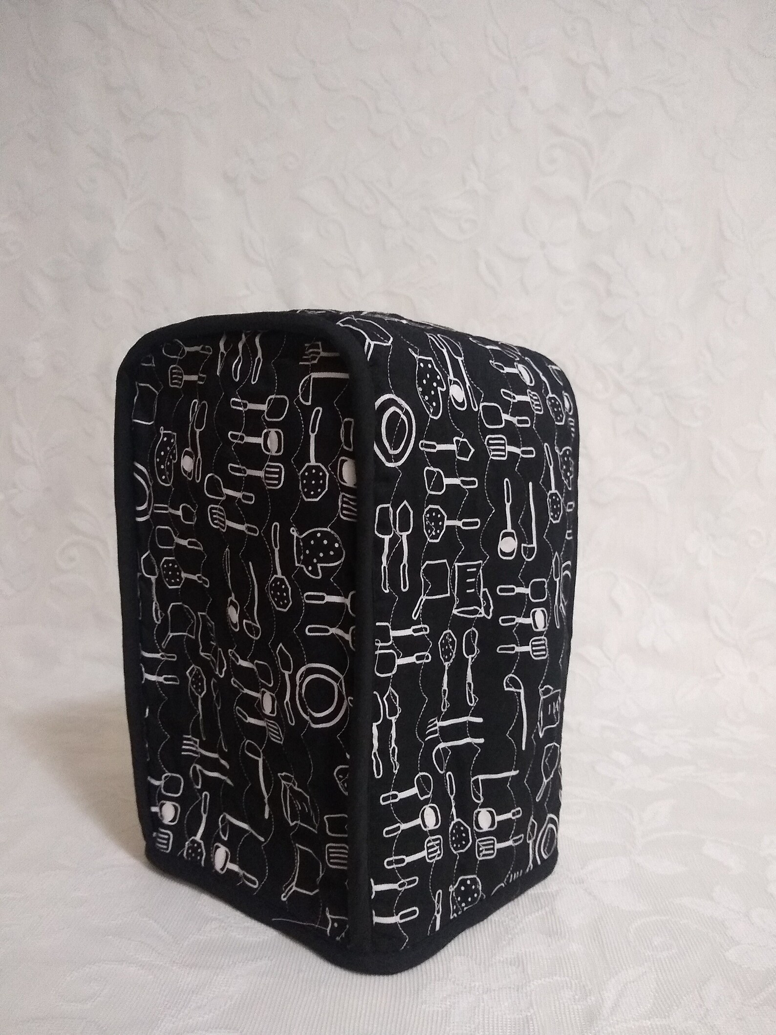 Quilted Can Opener Dust Cover: Black & White Utensils Print Dust Cover ...