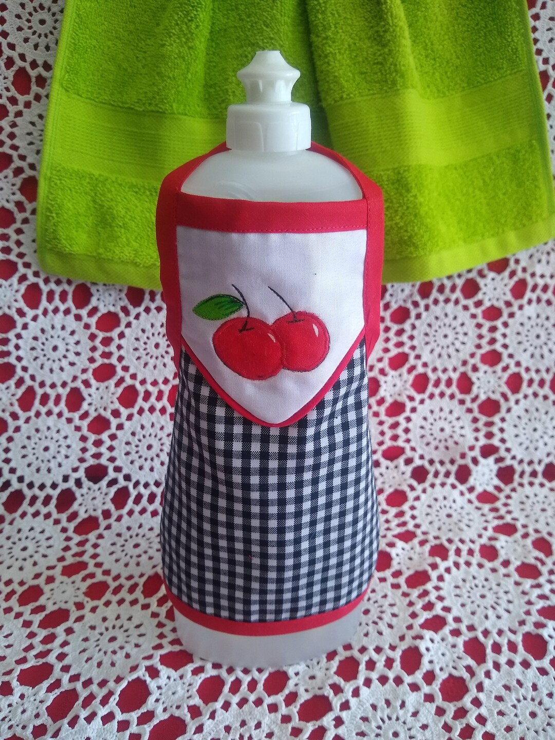 Buffalo Check Dish Soap Apron, Apron With Cherry Print, Buffalo Check ...