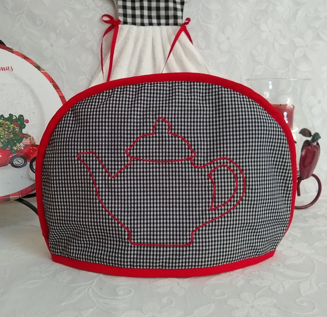 Quilted Teapot Cozy: Red & Buffalo Check Gingham, Insulated Tea Cosie ...