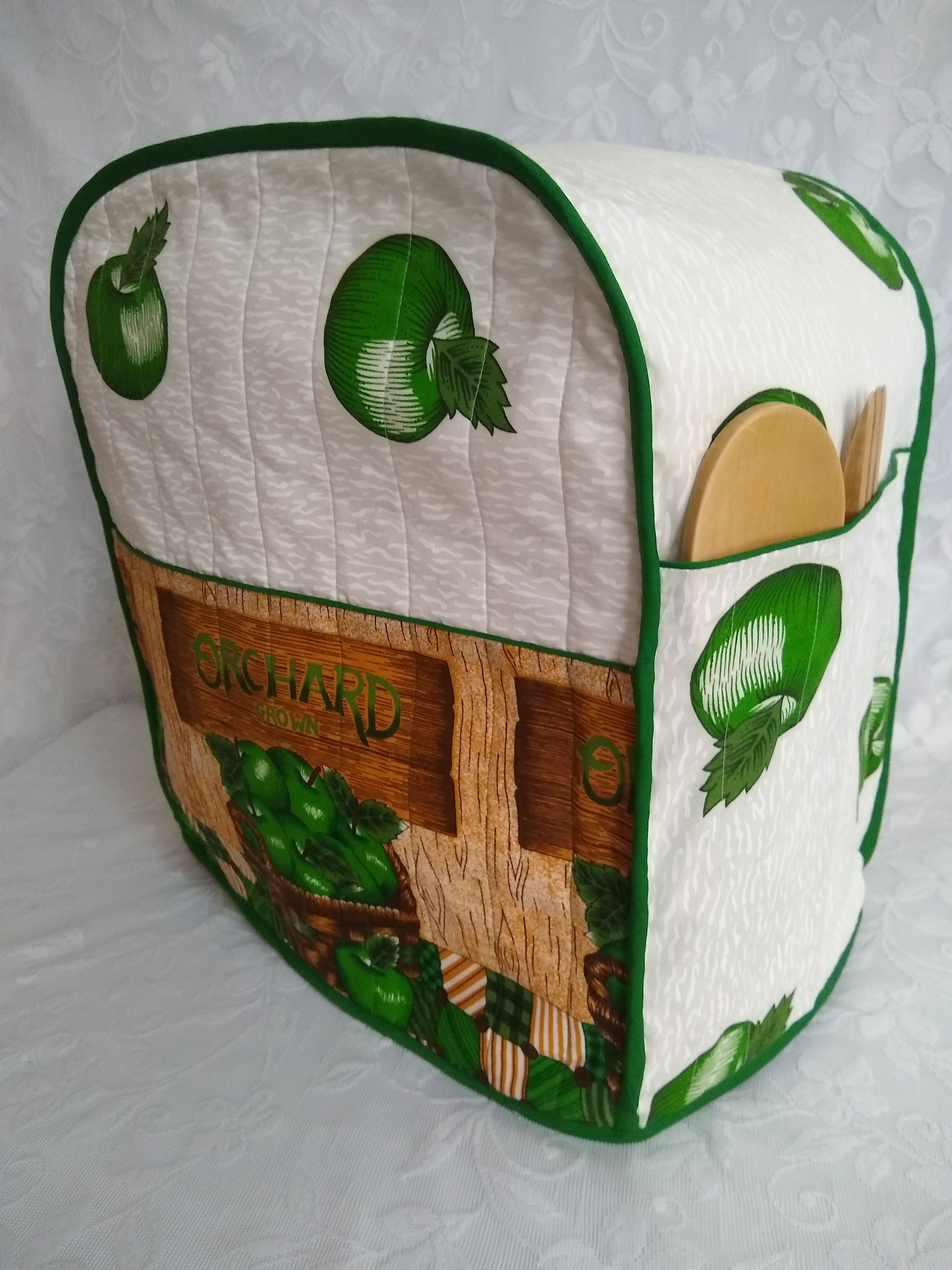 Bread Machine Cover: Green Apples Dust Cover With Pockets, Cotton ...