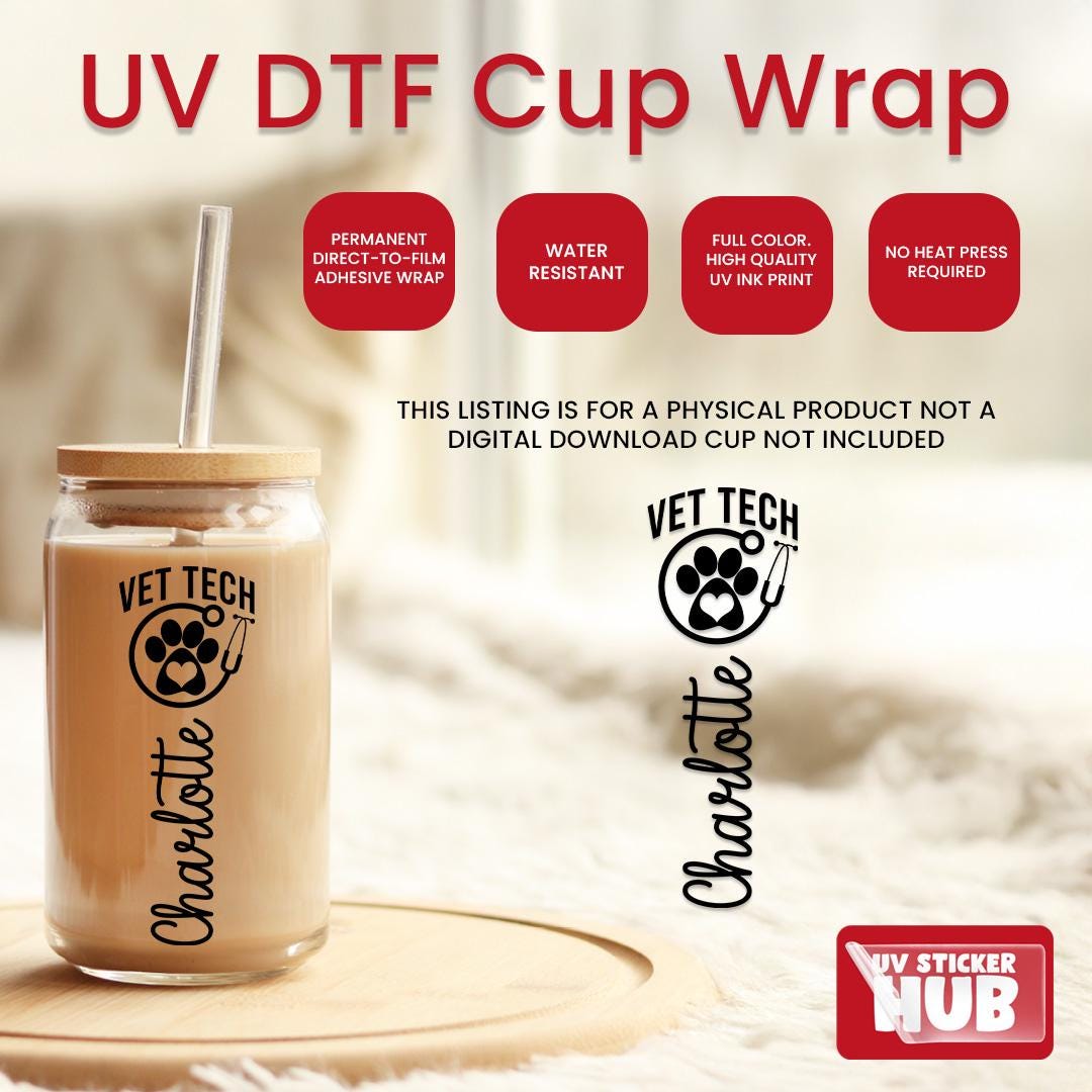 Personalized Name Vet Tech Uv Dtf Cup Wrap, Vet Med Easy to Apply ...