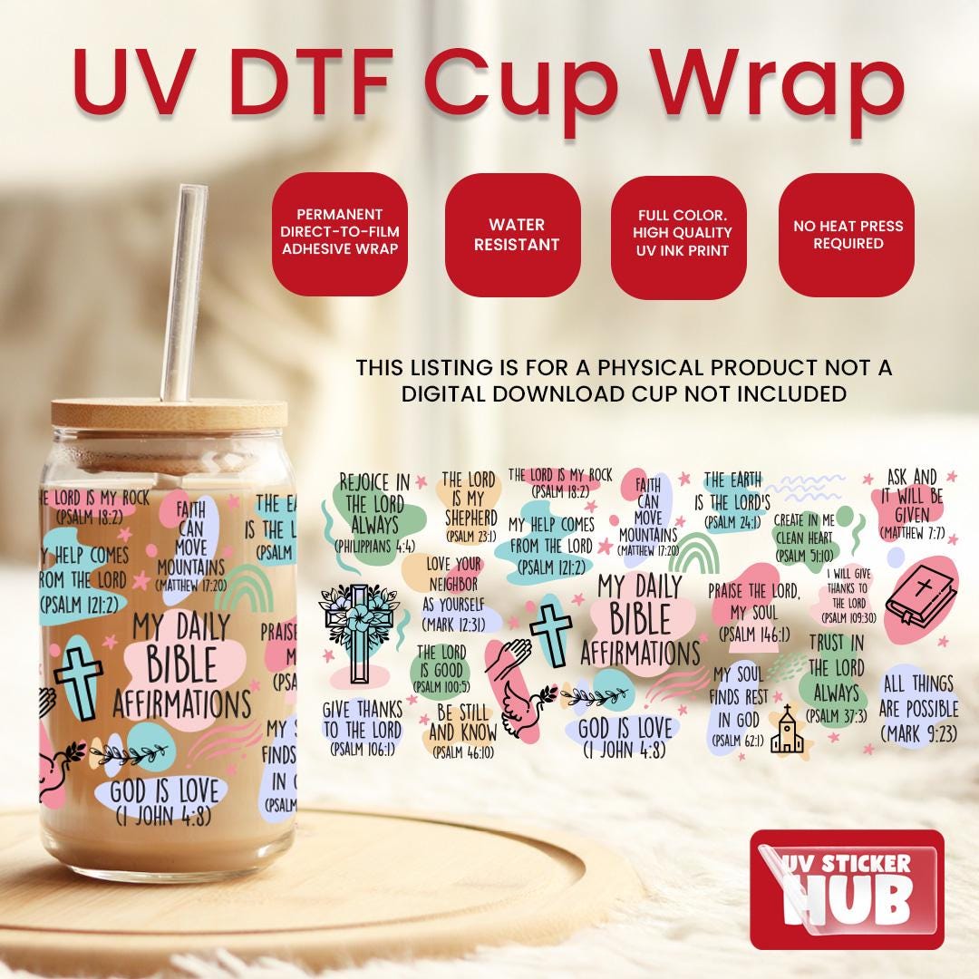 Bible Verse Uv Dtf Cup Wrap, Bible Affirmation Drinking Ready to Press ...