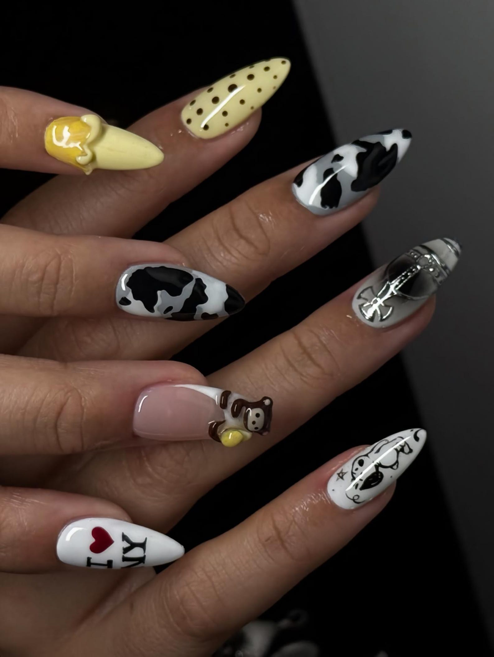 Cute 3D Monkey Press on Nails With Snoopy Nails, Cow Print Nails ...