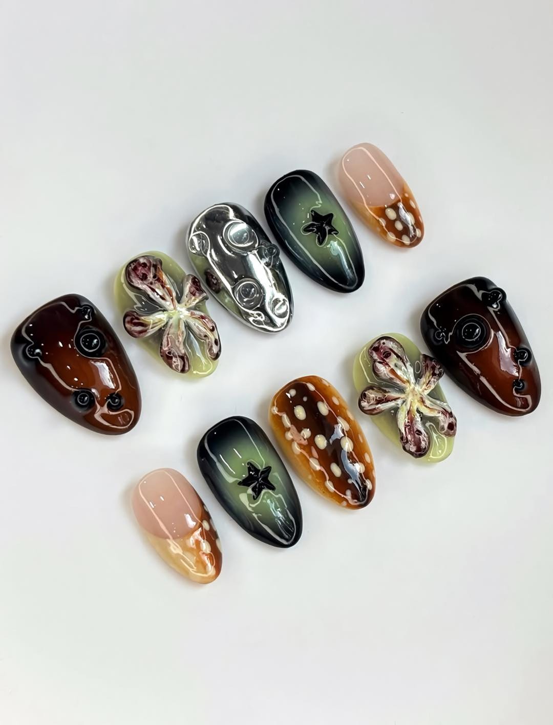 Deer Bloom Press on Nails, Handmade Floral False Nails, Cute Kawaii ...