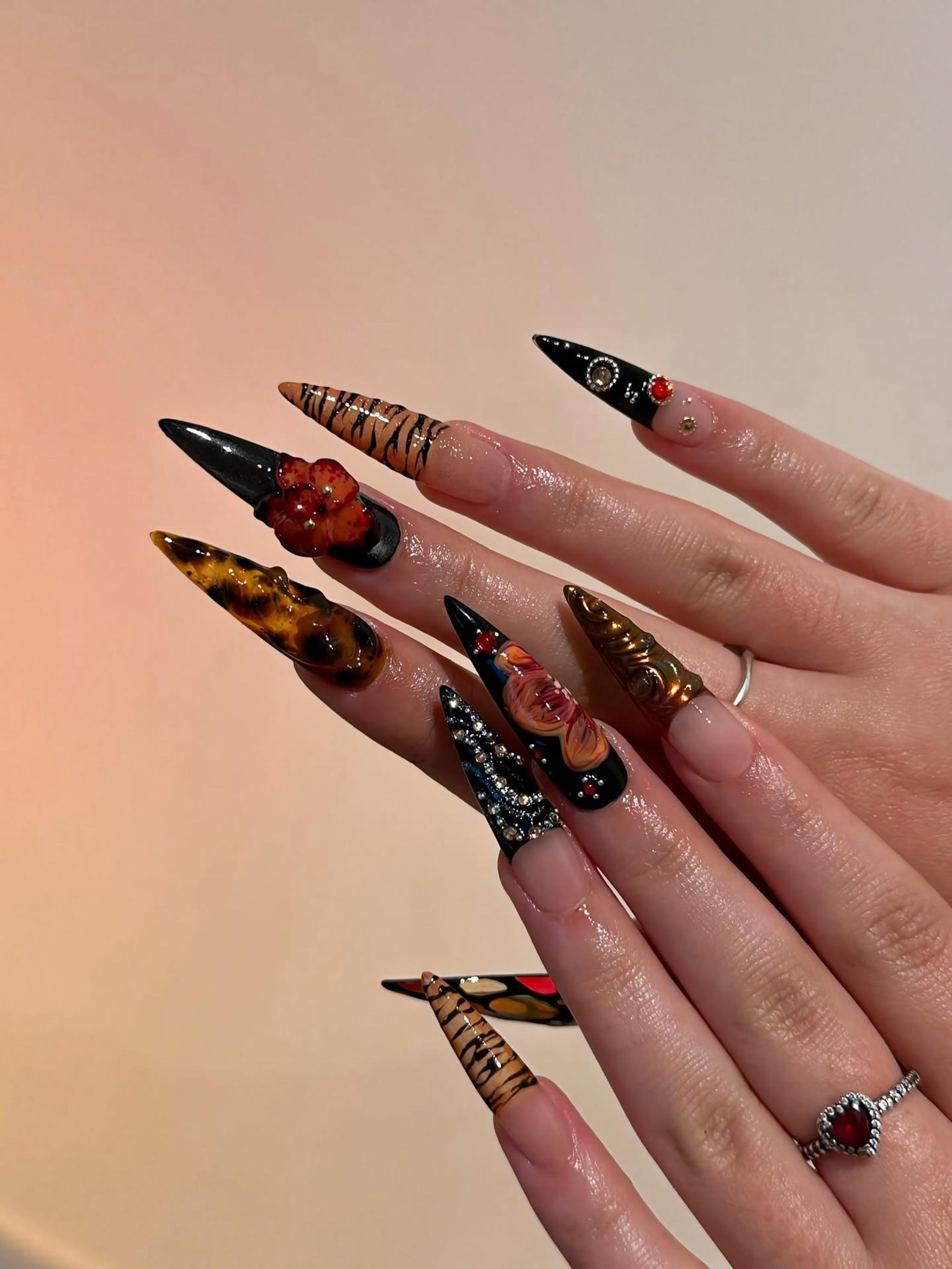 Orchid Press on Nails With Leppard Print and Rhinestones, Long Stiletto ...