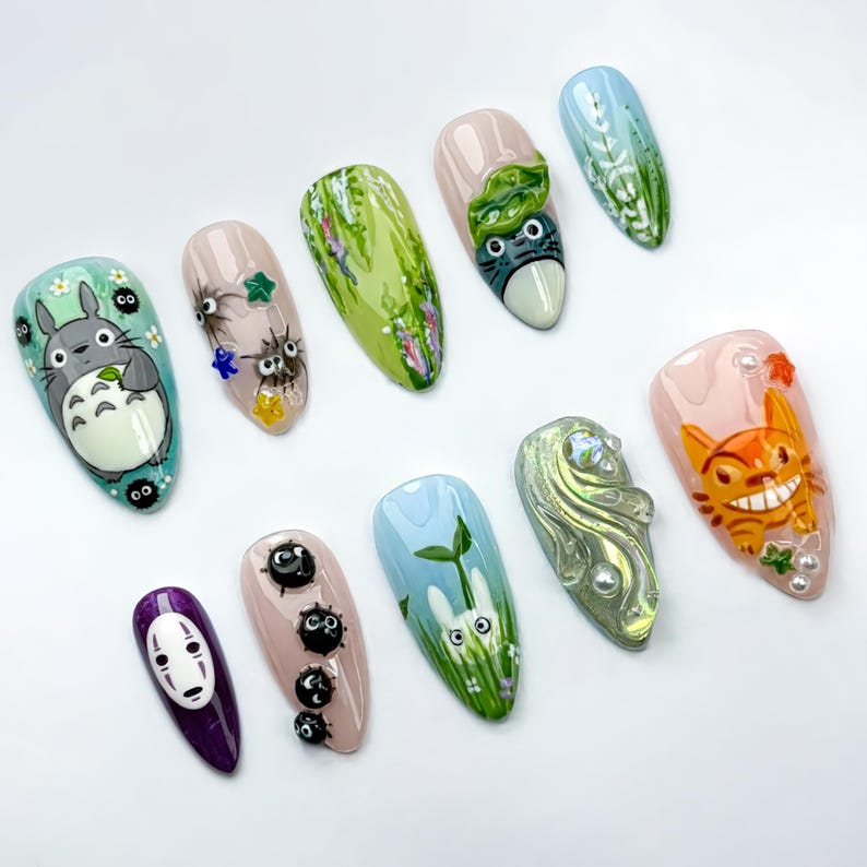 Studio Ghibli Totoro Press on Nails, Kawaii Handmade Anime Nails My ...