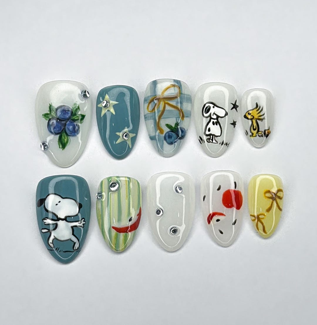 Whimsical Snoopy Nails, Custom Cartoon Press on Nails, Snoopy Nail Art ...
