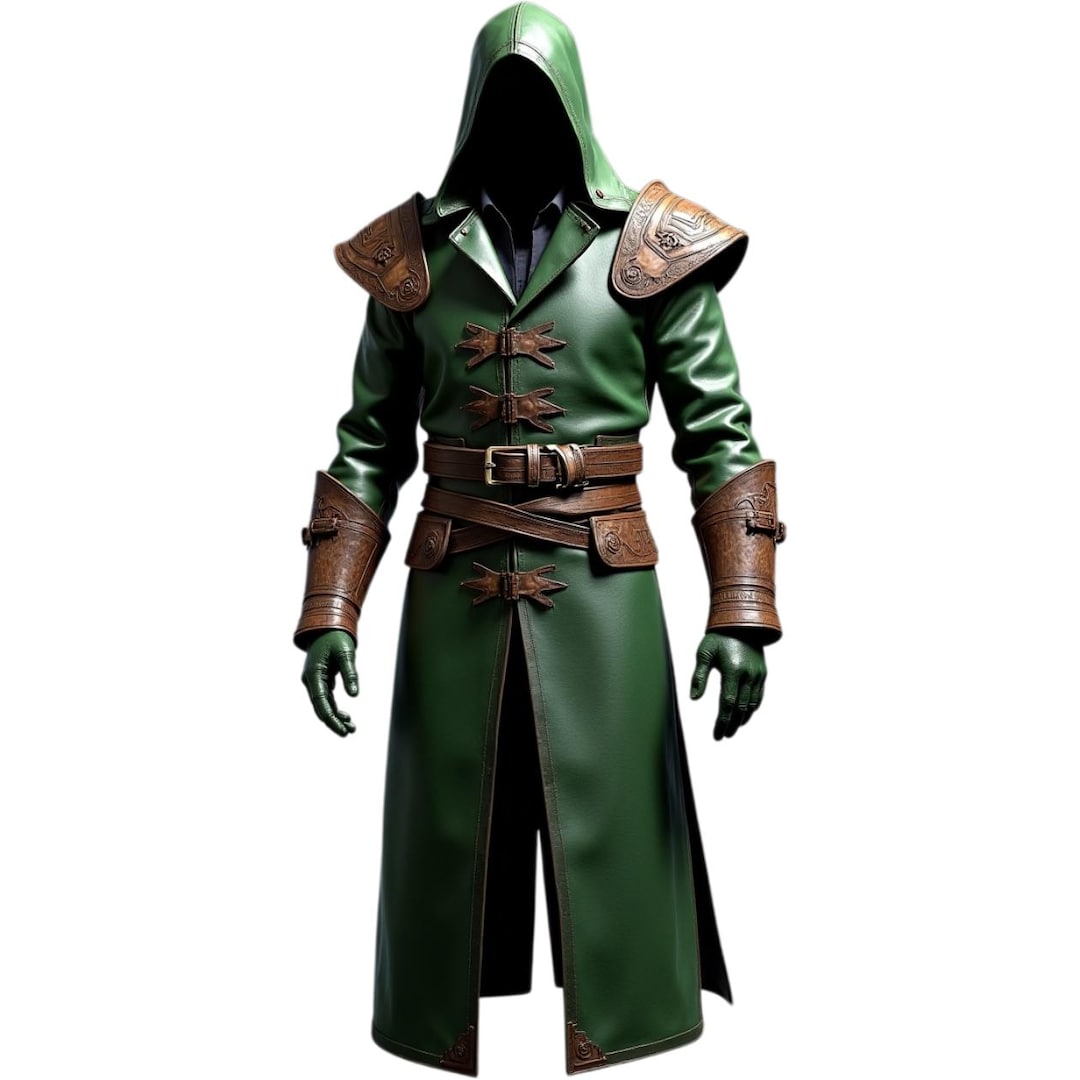 Men's Green Hooded Leather Coat With Brown Accents-mythic Realm Leather ...