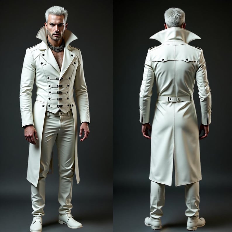 Men's White Leather Long Coat – Double-breasted High Collar Design - Etsy